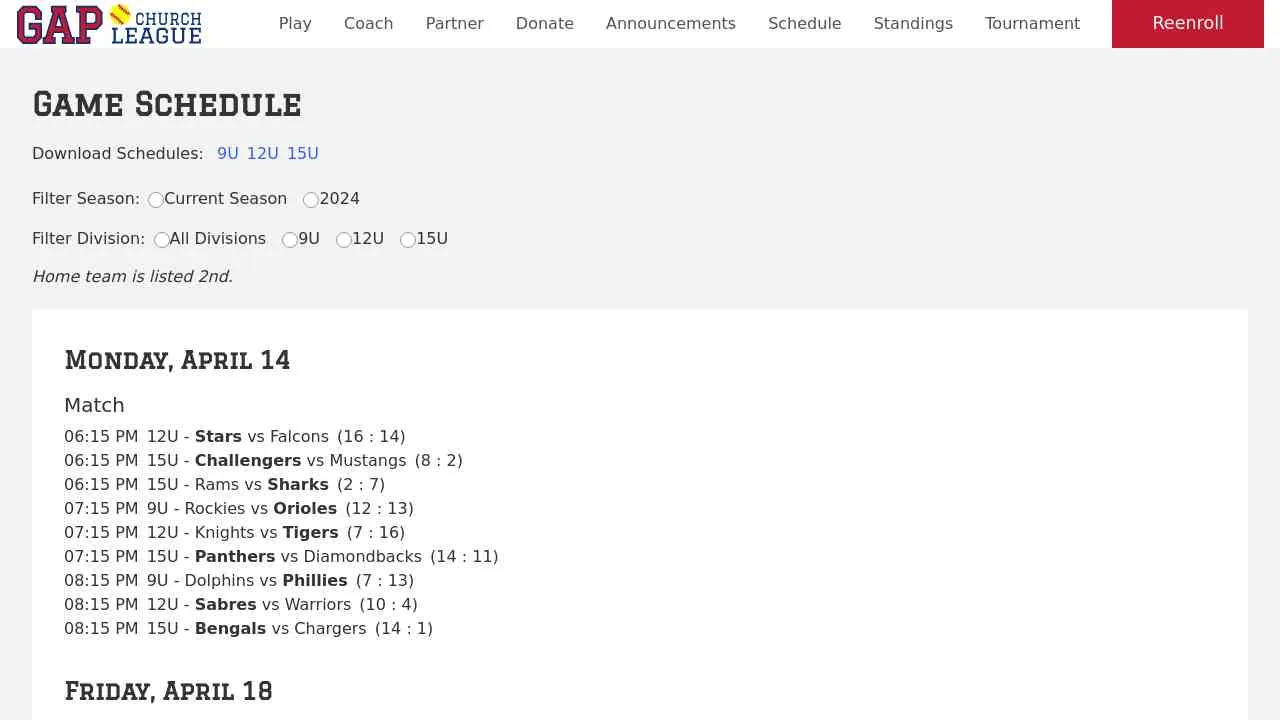 Gap Church League - Game Schedule